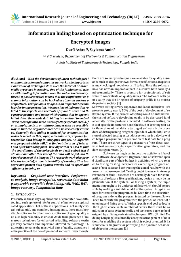 Information hiding based on optimization technique for Encrypted Images | PDF