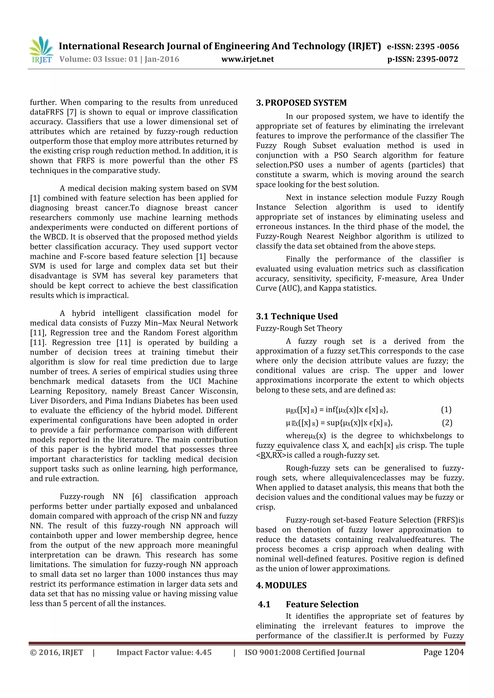 Diagnosis of Cancer using Fuzzy Rough Set Theory | PDF