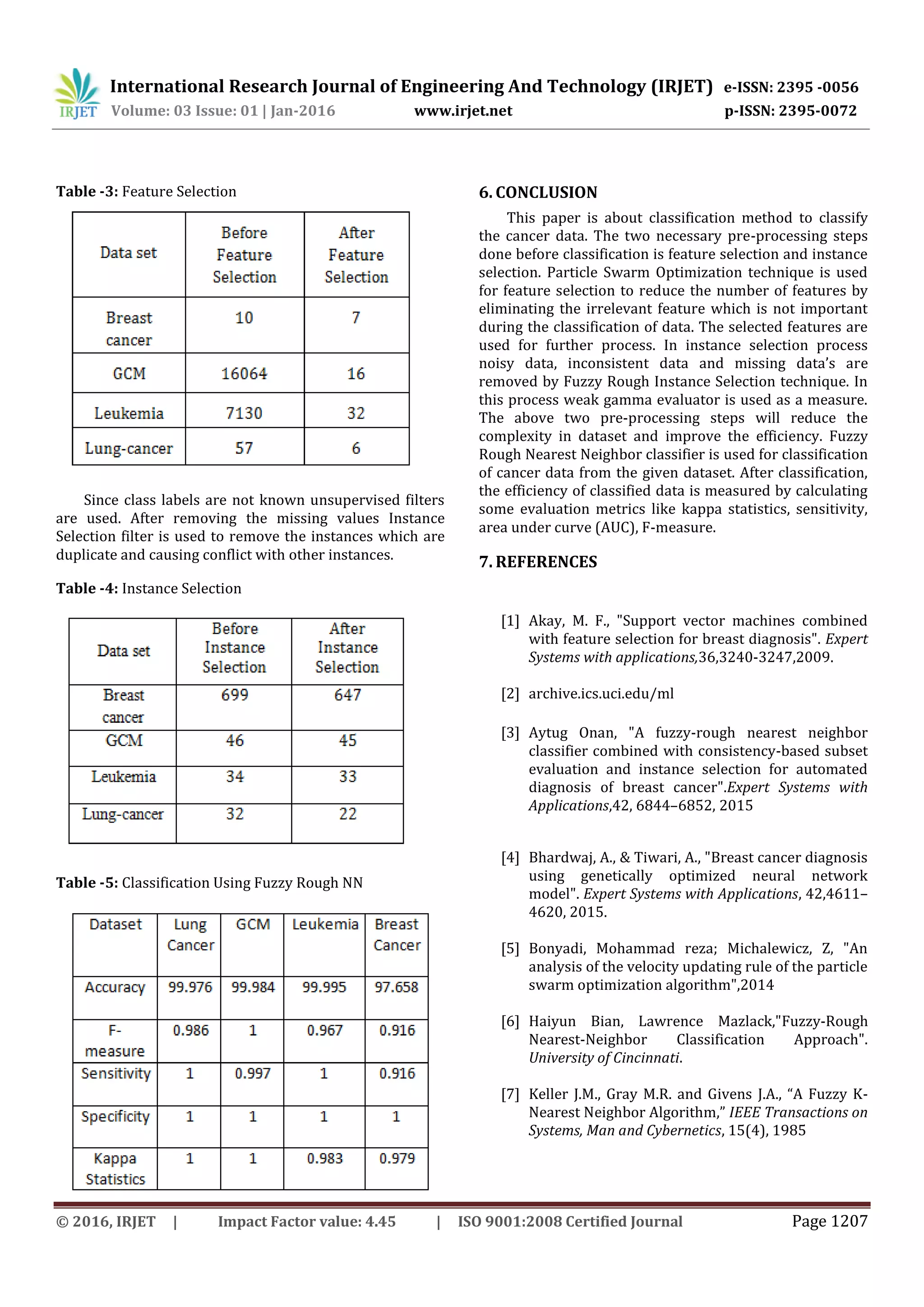 Diagnosis of Cancer using Fuzzy Rough Set Theory | PDF