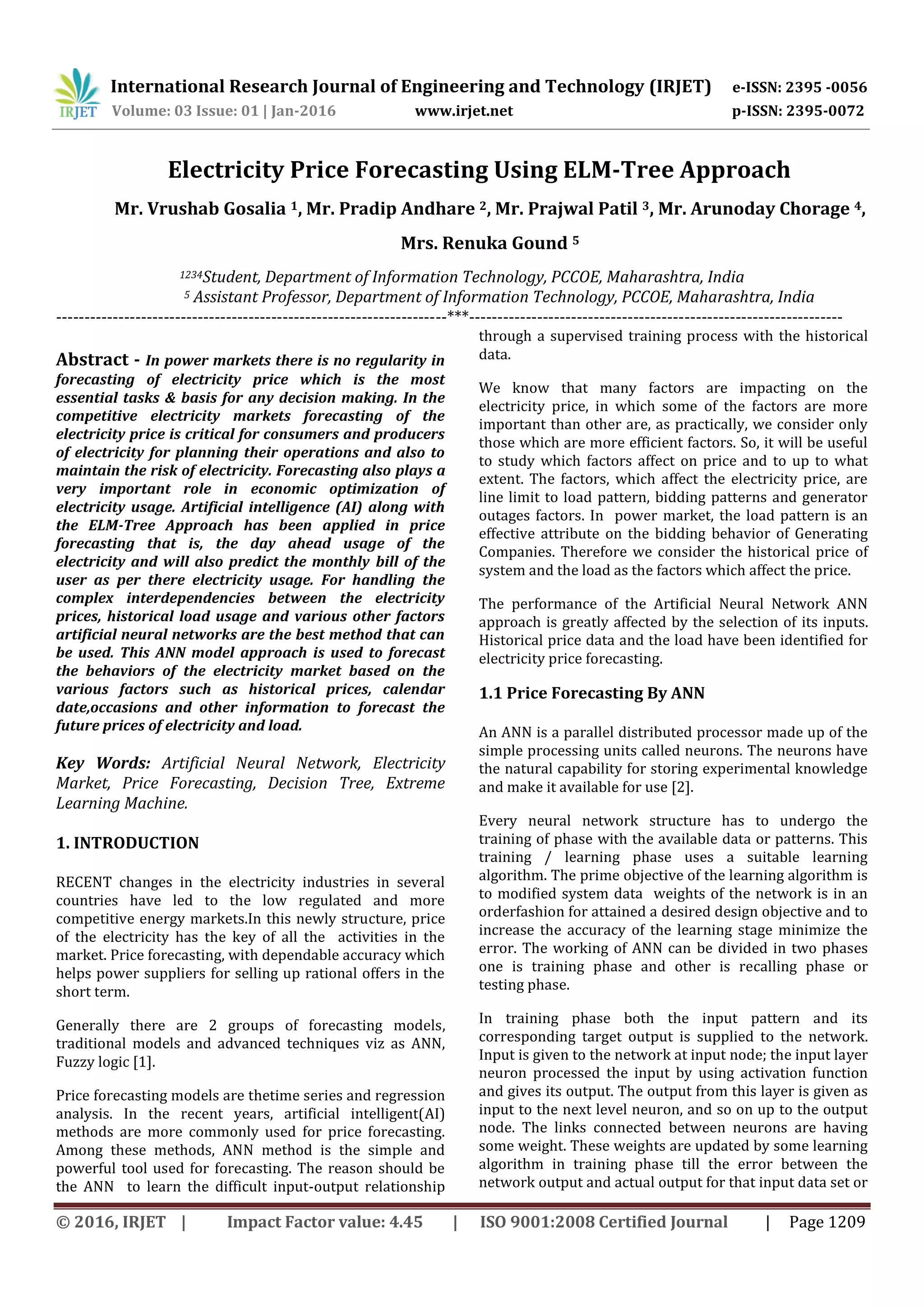 Electricity Price Forecasting Using ELM-Tree Approach | PDF
