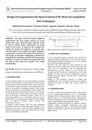 Design of Compensators for Speed Control of DC Motor by using Bode Plot Techniques | PDF