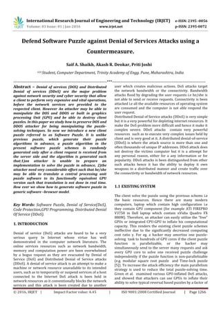 Defend Software Puzzle against Denial of Services Attacks using a Countermeasure. | PDF ...