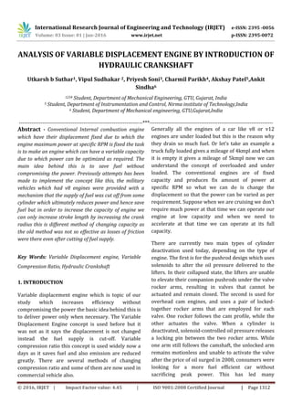 Analysis of Variable Displacement Engine by Introduction of Hydraulic ...
