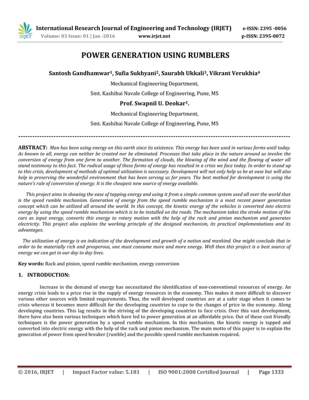 Power Generation Using Rumblers | PDF