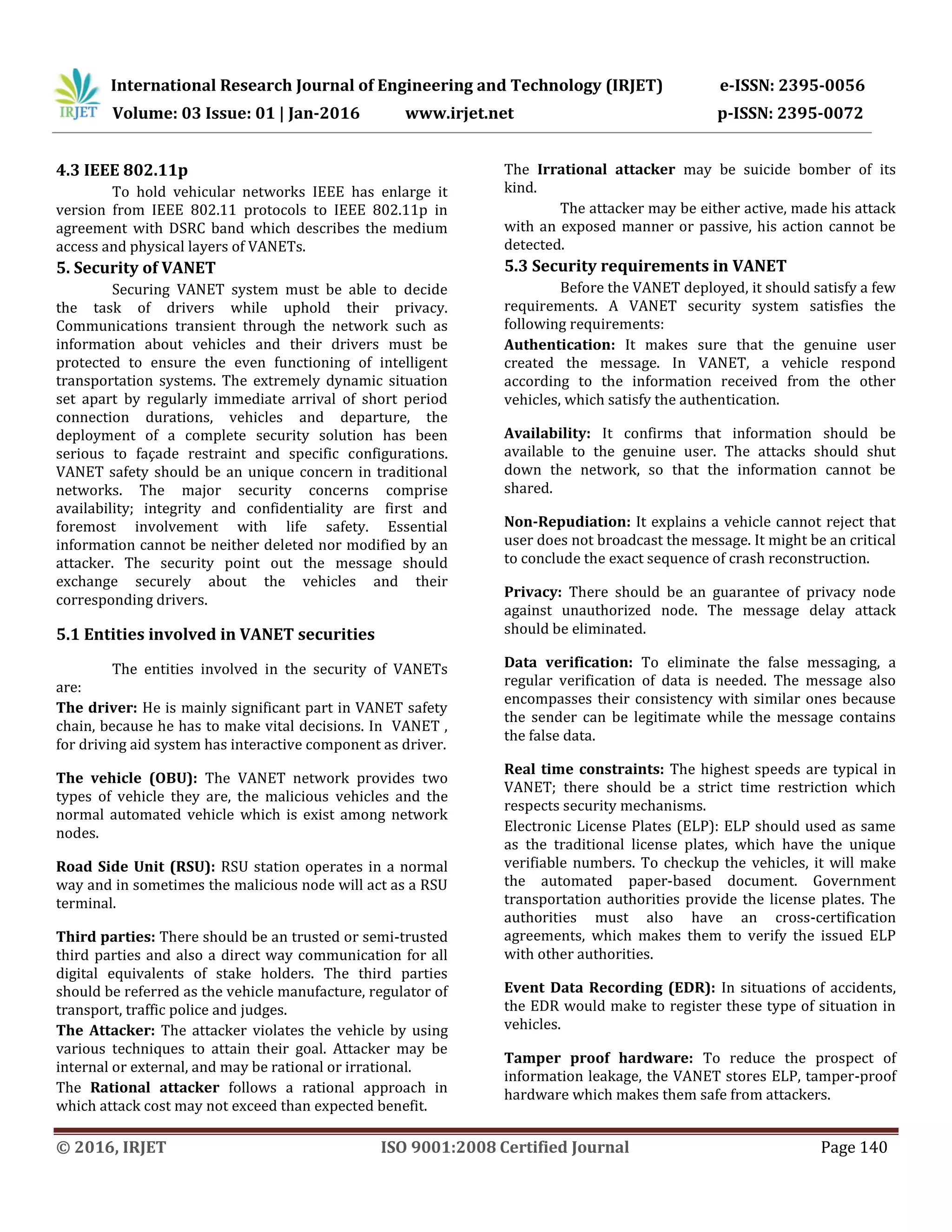 Overview of VANET with Its Features and Security Attacks | PDF | Computer Networking | Computing