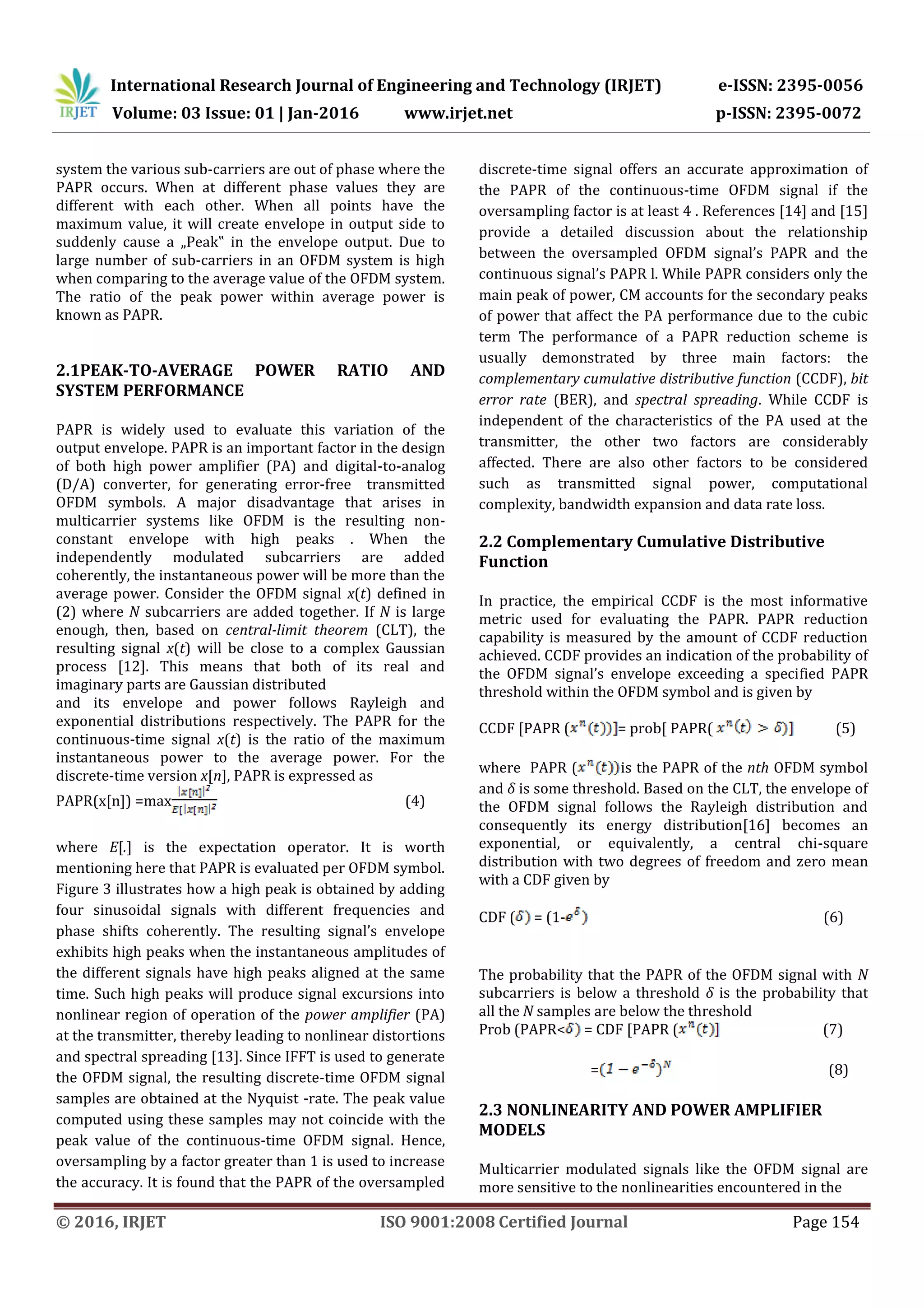 A Peak to Average Power Ratio (PAPR) Reduction in OFDM Systems | PDF