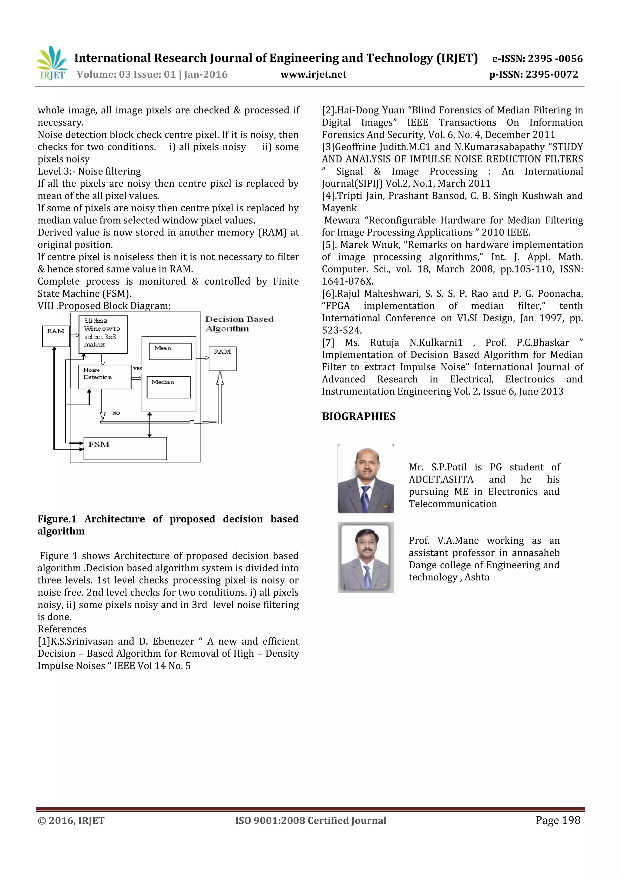 Fpga Implementation Of Decision Based Algorithm For Removal Of Impulse