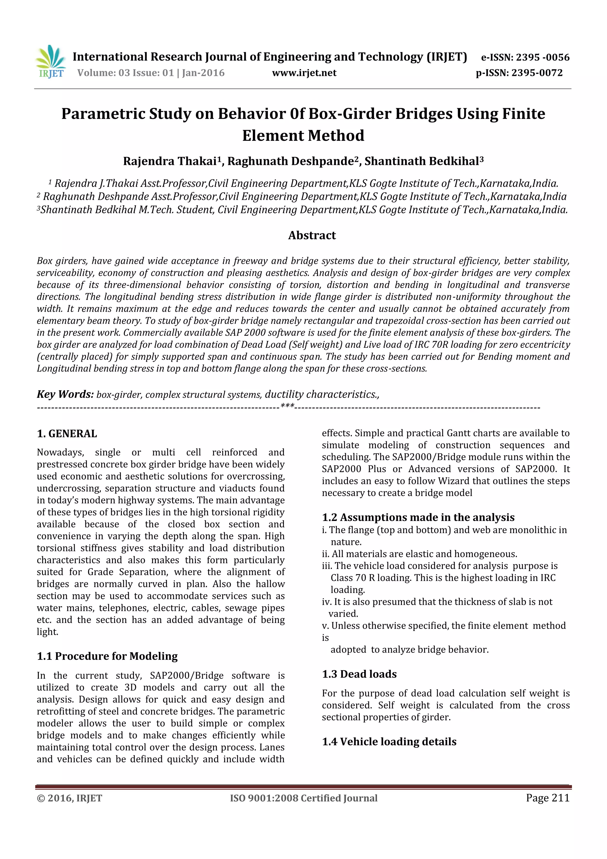 Parametric Study on Behavior 0f Box-Girder Bridges Using Finite Element Method | PDF | Civil ...