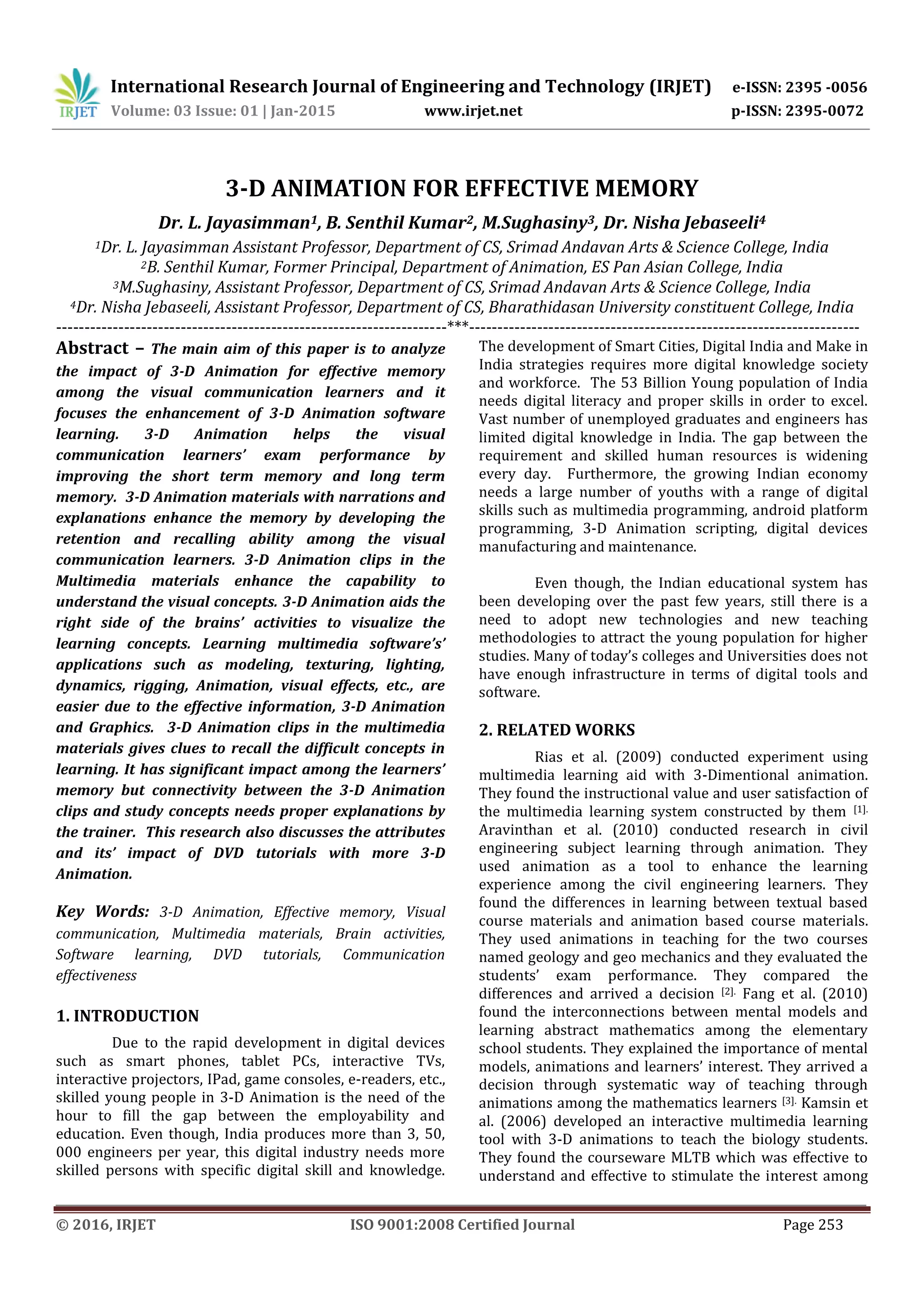 3-D Animation For Effective Memory | PDF