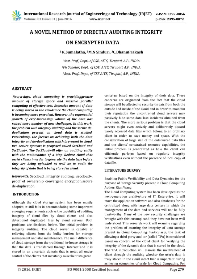 A Novel Method of Directly Auditing Integrity On Encrypted Data | PDF | Cloud Computing | Internet