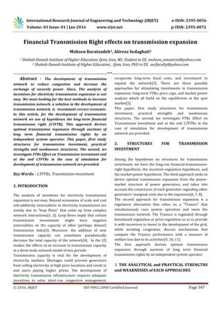 Financial Transmission Right effects on transmission expansion | PDF