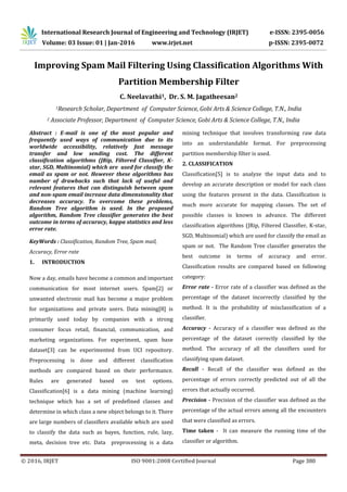 Improving Spam Mail Filtering Using Classification Algorithms With Partition Membership Filter | PDF