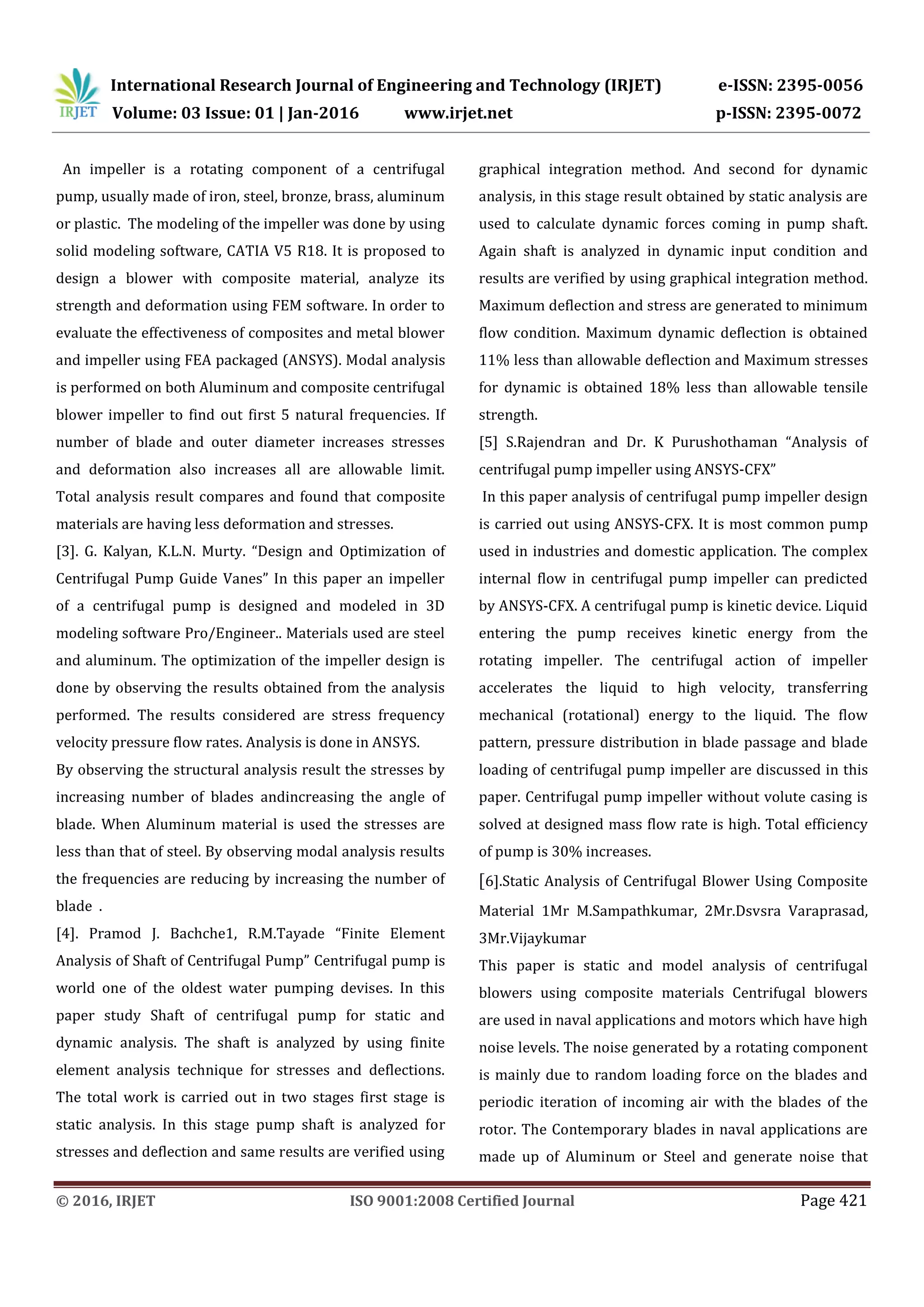 Design & Analysis of Centrifugal Pump Impeller by FEA | PDF