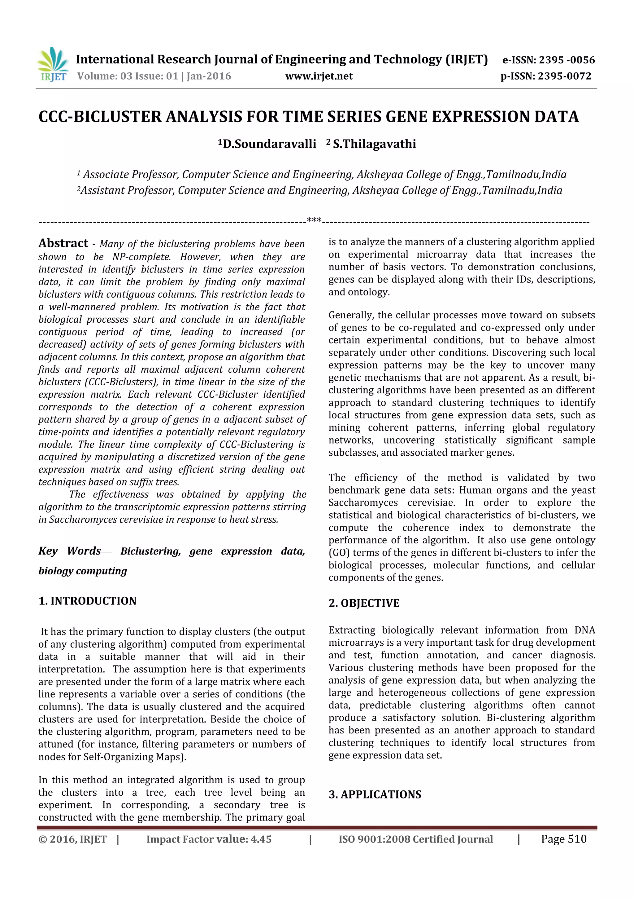 CCC-Bicluster Analysis for Time Series Gene Expression Data | PDF | Biological Sciences | Science