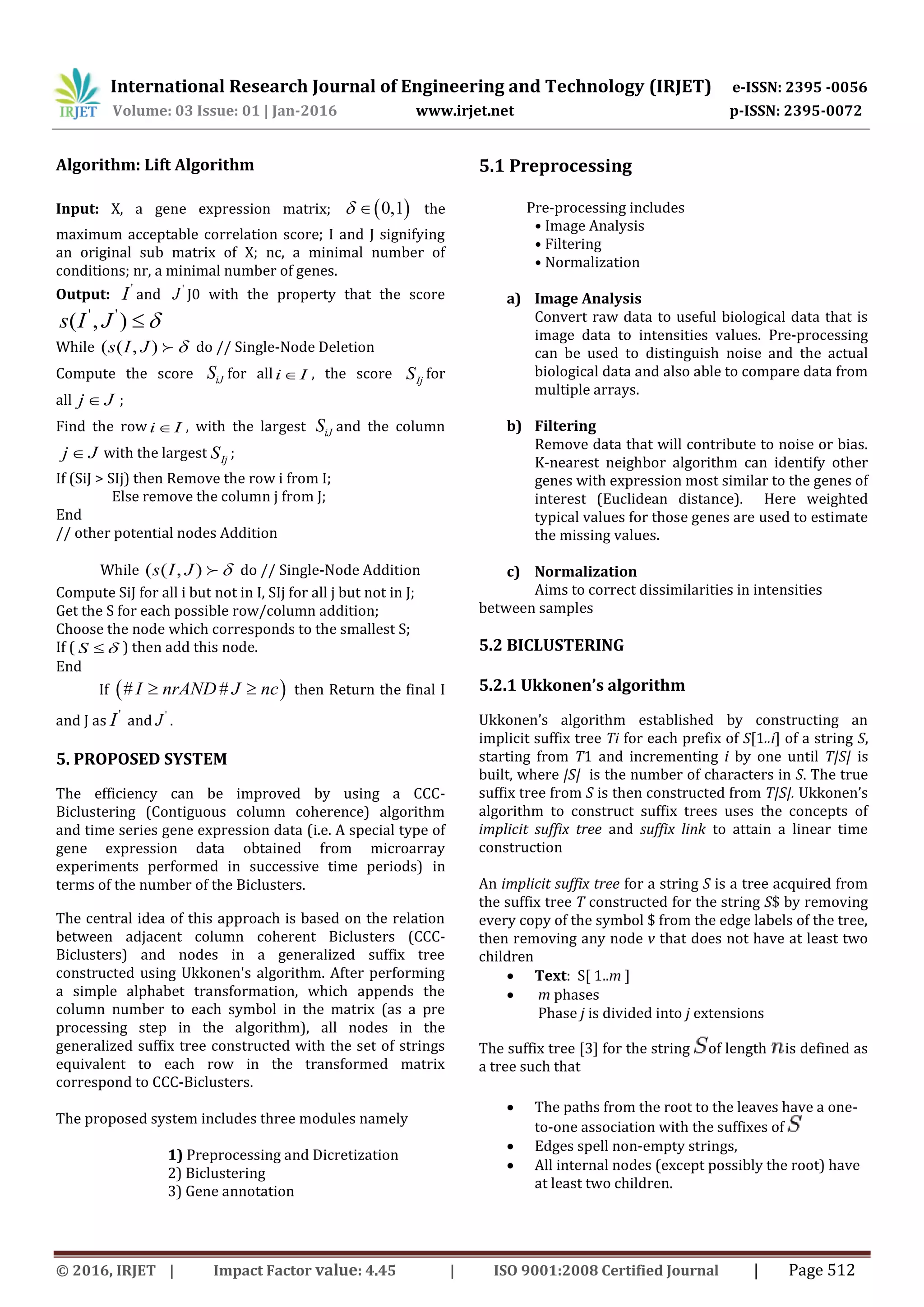 CCC-Bicluster Analysis for Time Series Gene Expression Data | PDF