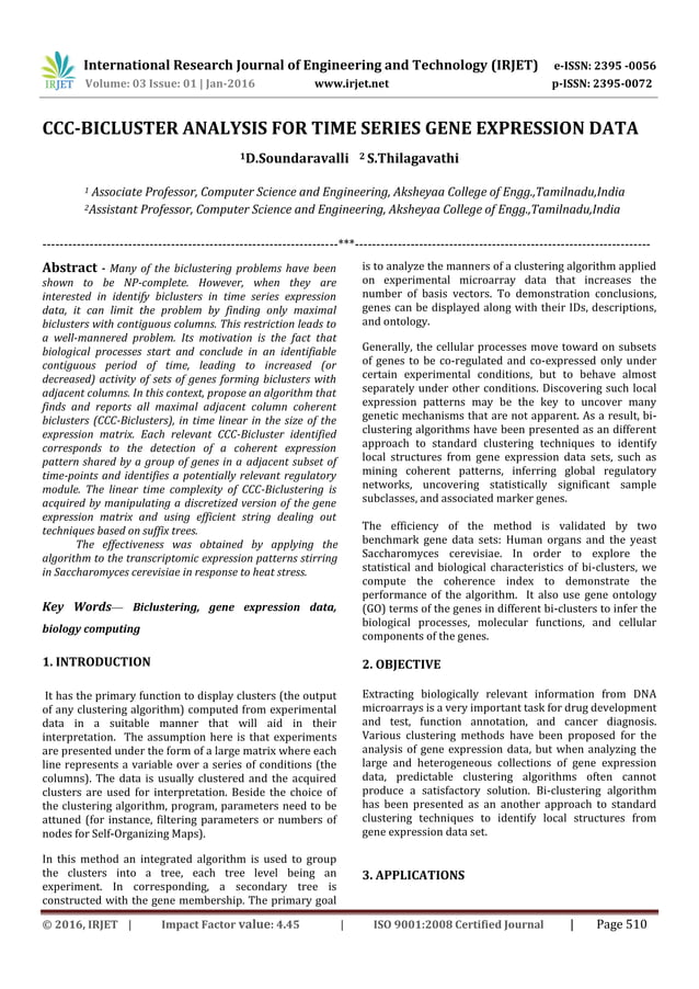 CCC-Bicluster Analysis for Time Series Gene Expression Data | PDF | Biological Sciences | Science