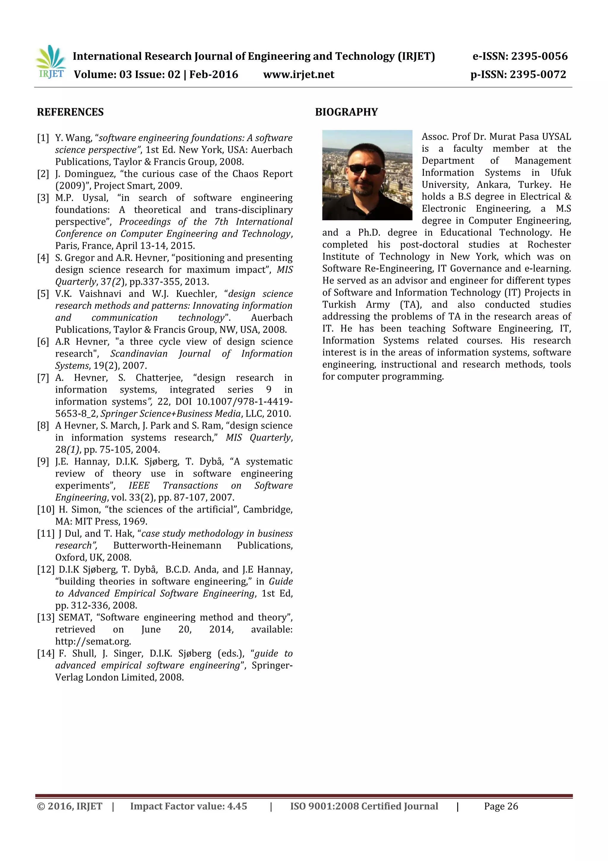 Towards A Software Engineering Research Framework Extending Design Science Research Pdf