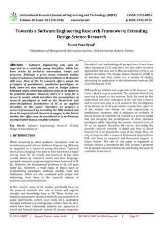 Towards a Software Engineering Research Framework: Extending Design ...