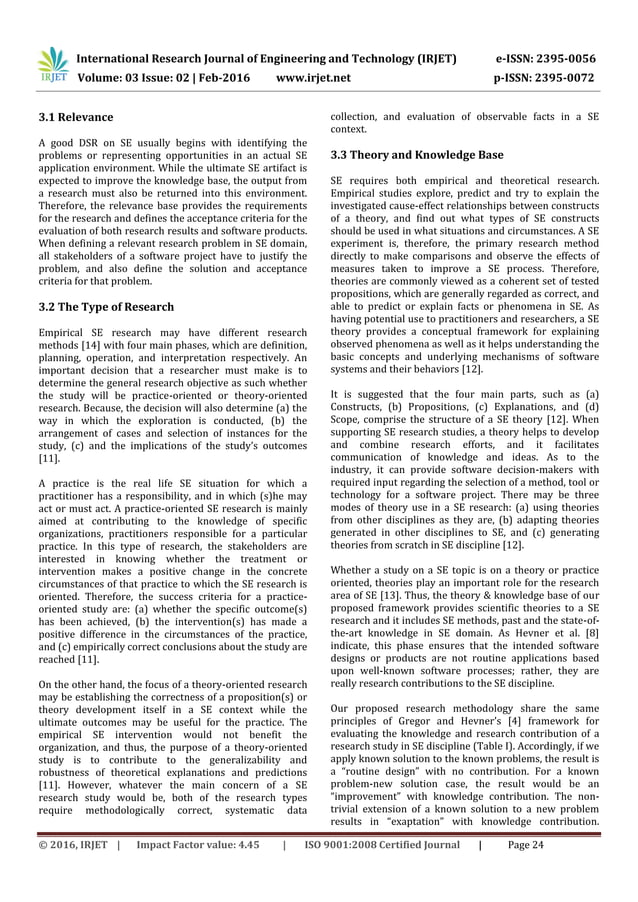 Towards A Software Engineering Research Framework Extending Design Science Research Pdf