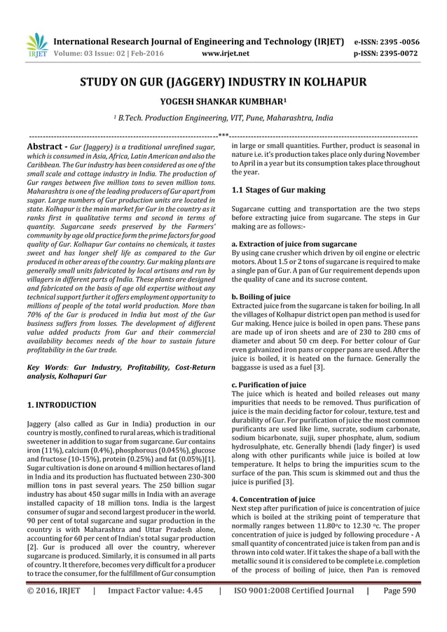 Study on Gur (Jaggery) Industry in Kolhapur | PDF