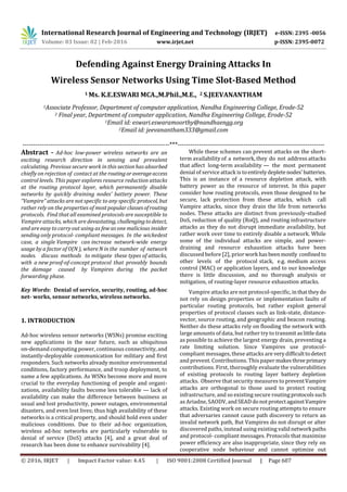 Defending Against Energy Draining Attacks In Wireless Sensor Networks Using Time Slot-Based ...