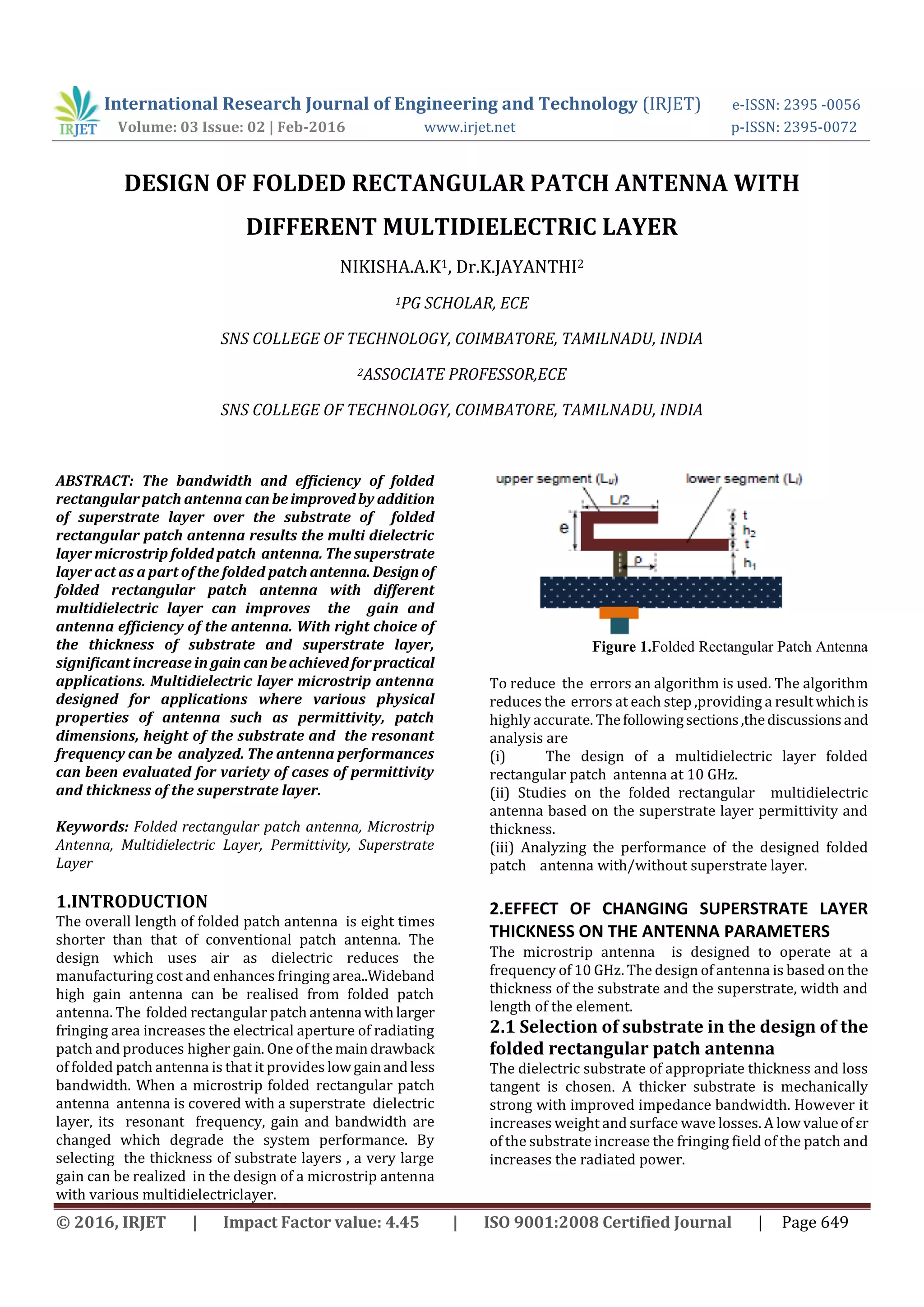 Design of Folded Rectangular Patch with Different Multidielectric Layer | PDF