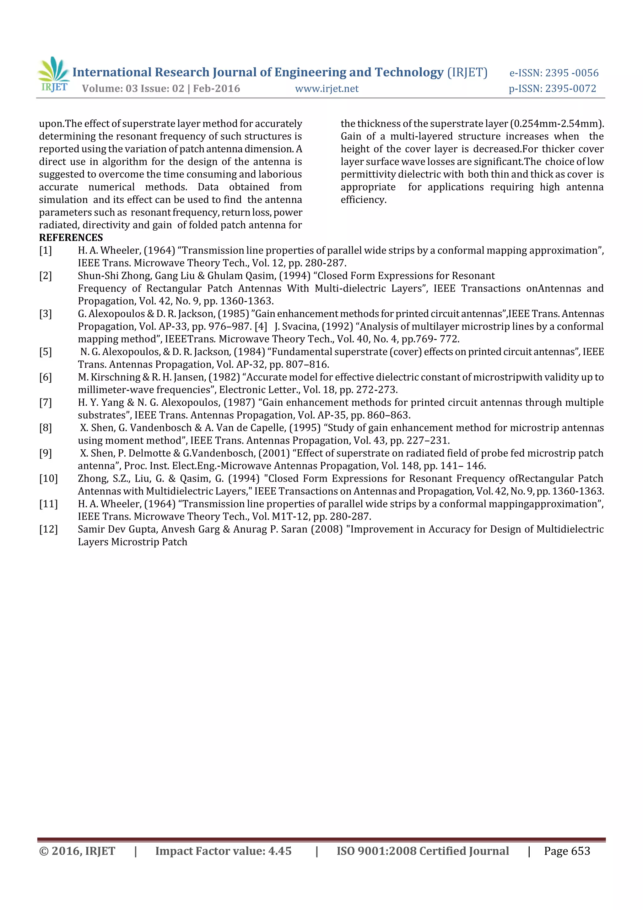 Design of Folded Rectangular Patch with Different Multidielectric Layer ...