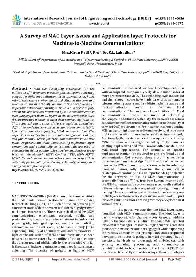 A Survey Of Mac Layer Issues And Application Layer Protocols For