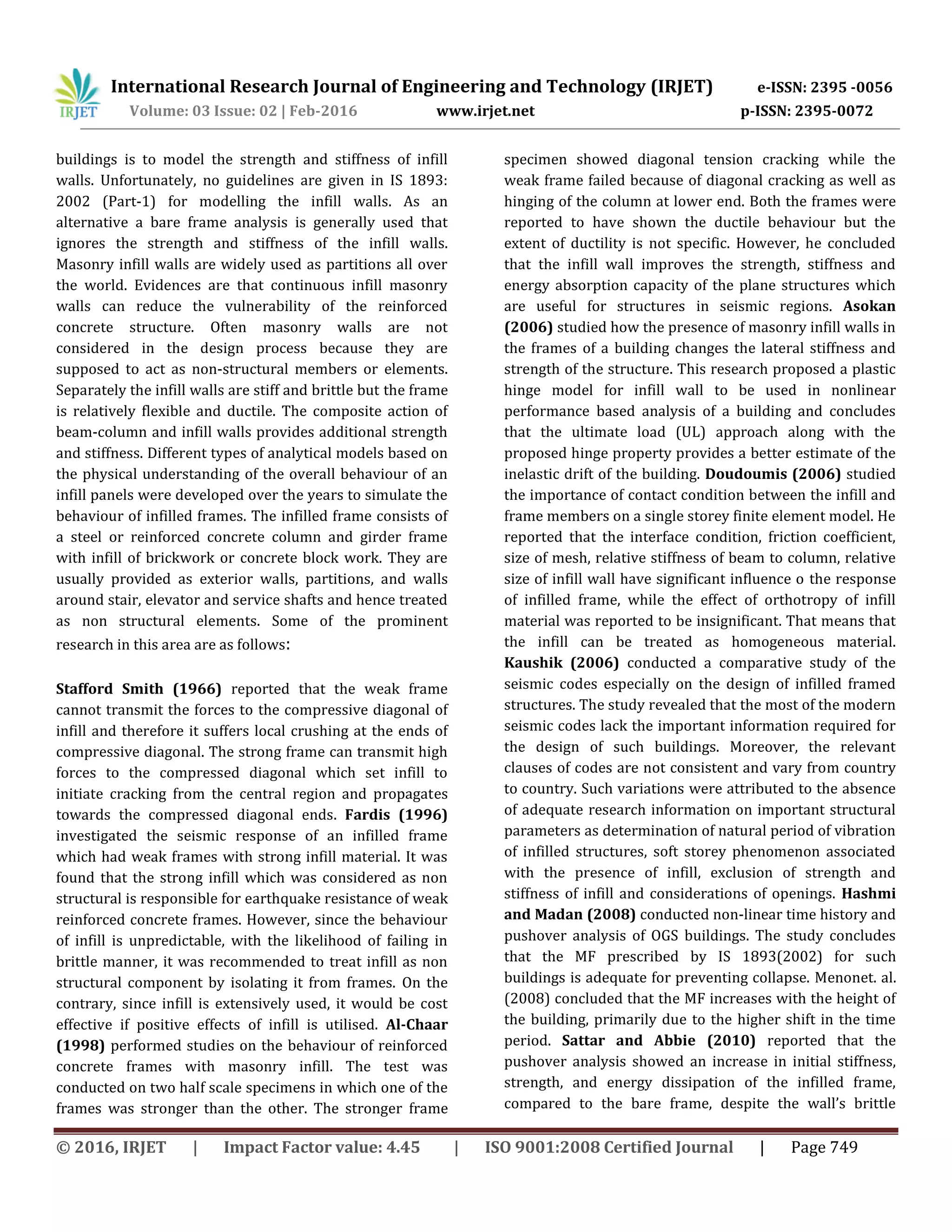 Seismic Evaluation of RC Building with Various Infill Thickness at Different Positions | PDF