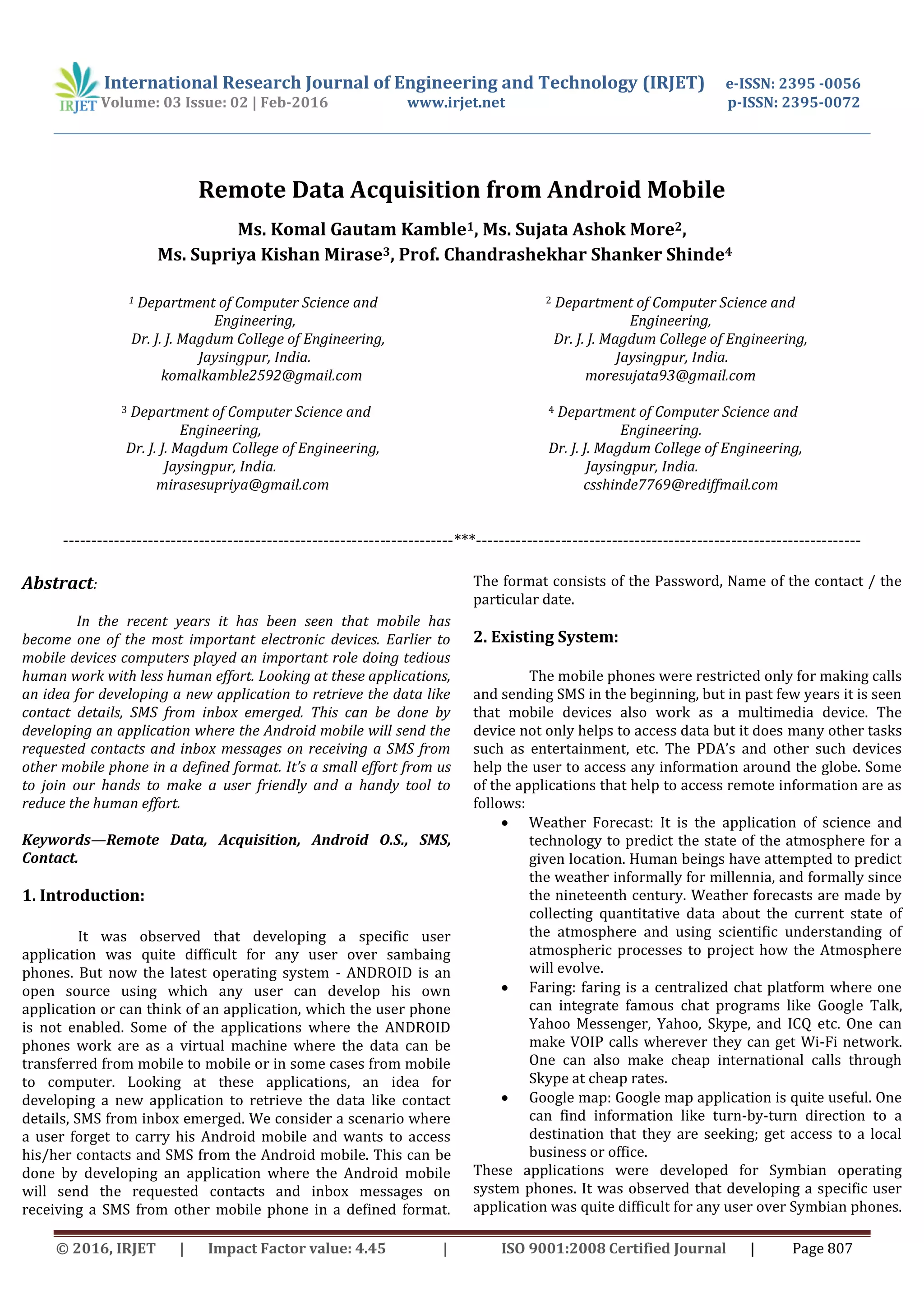 Remote Data Acquisition from Android Mobile | PDF