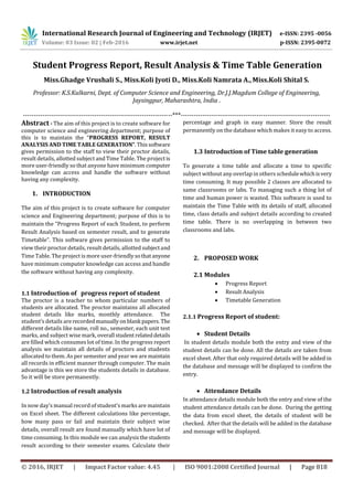Student Progress Report, Result Analysis & Time Table Generation | PDF ...