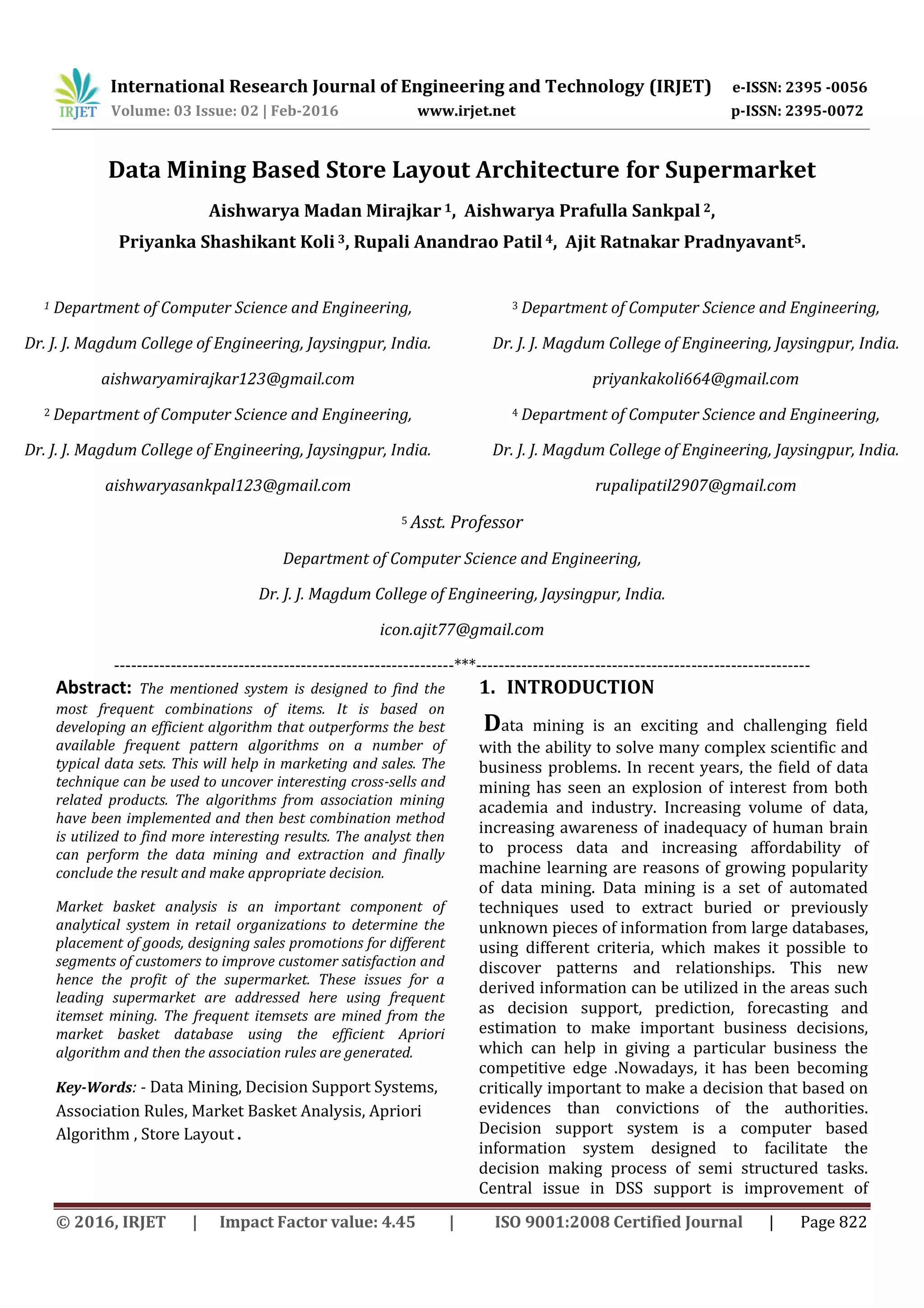 Data Mining Based Store Layout Architecture for Supermarket | PDF