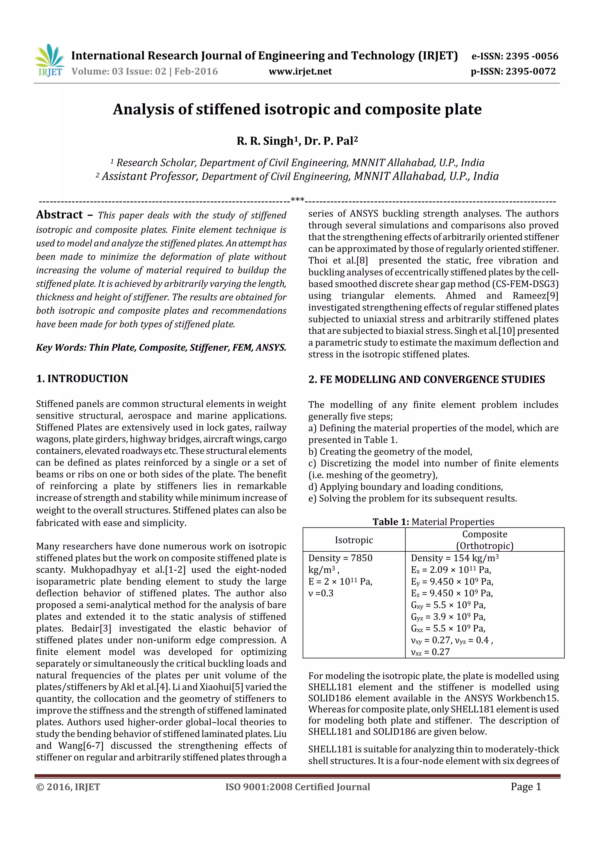 Analysis Of Stiffened Isotropic And Composite Plate Pdf