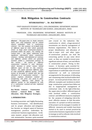 Risk Mitigation In Construction Contracts | PDF