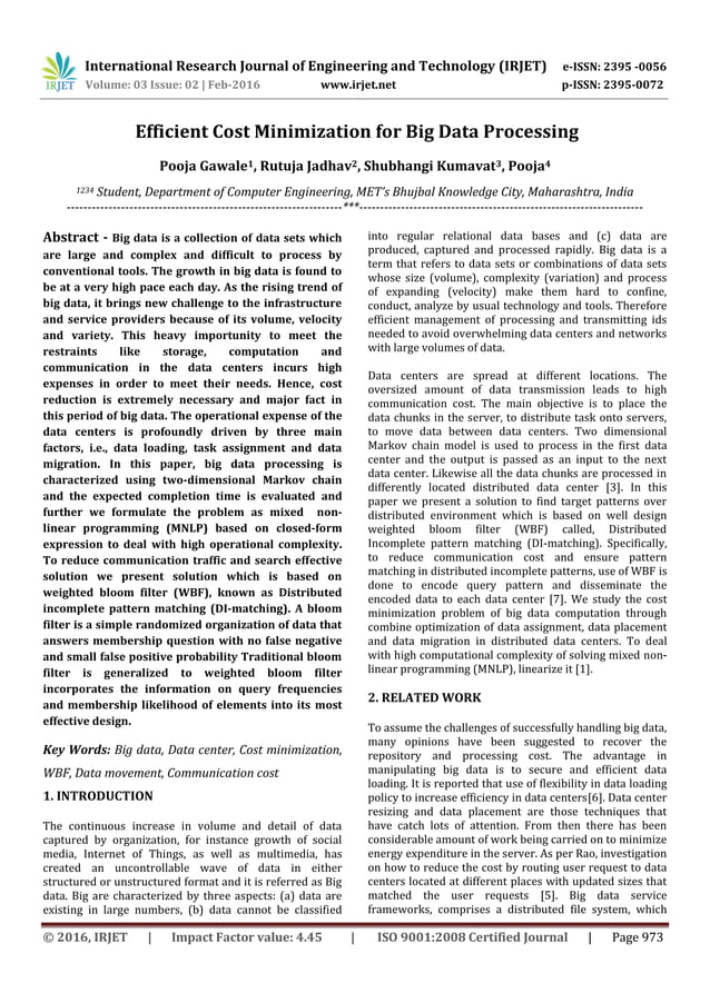 Efficient Cost Minimization For Big Data Processing Pdf Databases Computer Software And