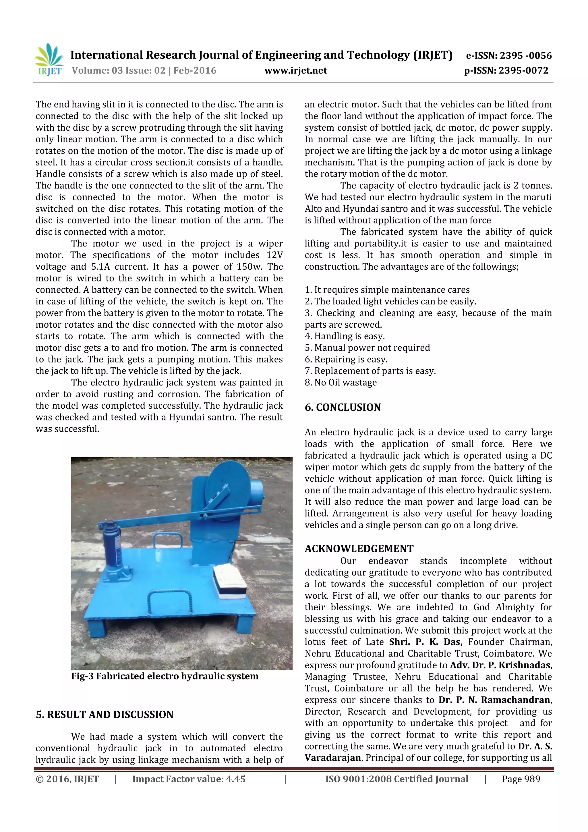 Fabrication of Electro Hydraulic Jack | PDF