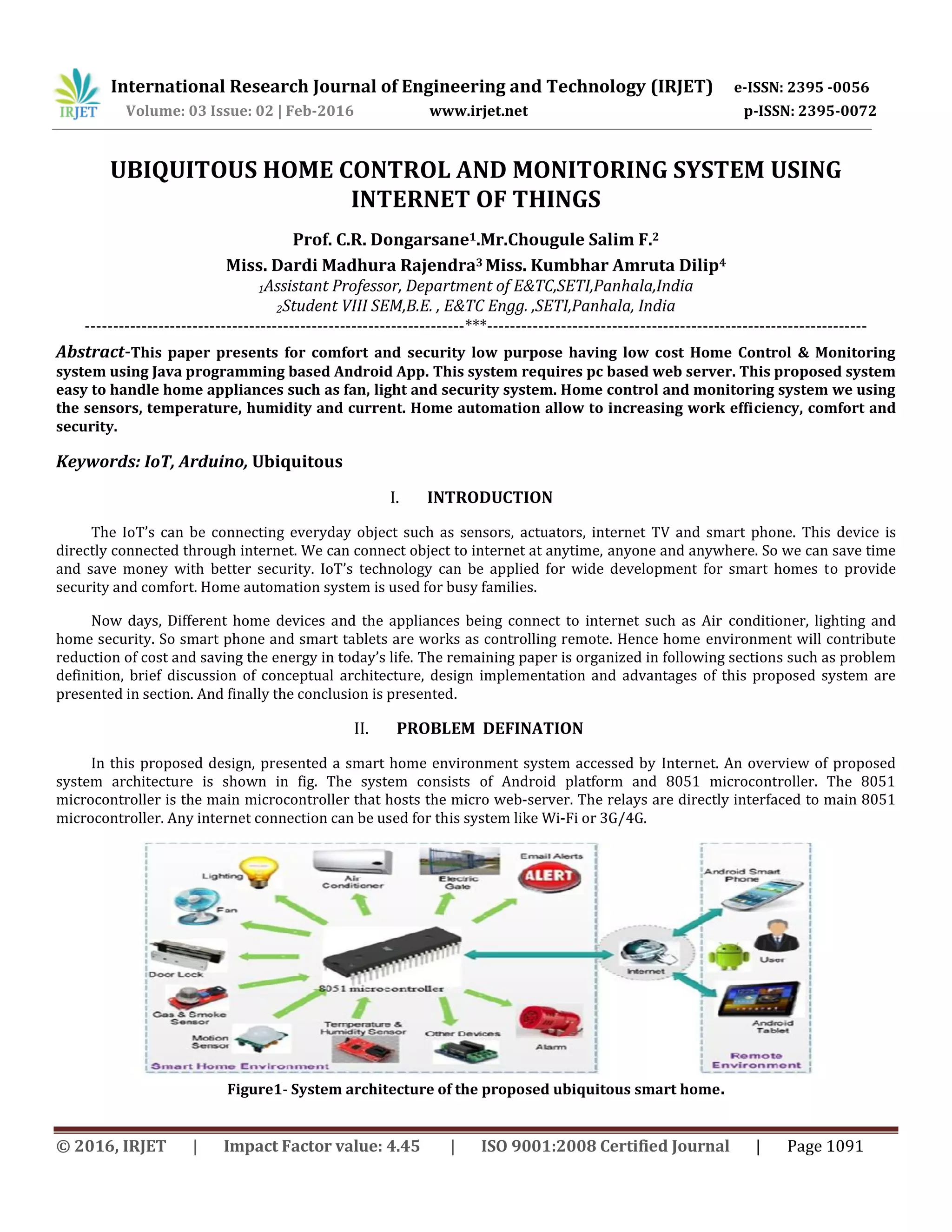 Ubiquitous Home Control and Monitoring System Using Internet of Things | PDF | Home Security ...