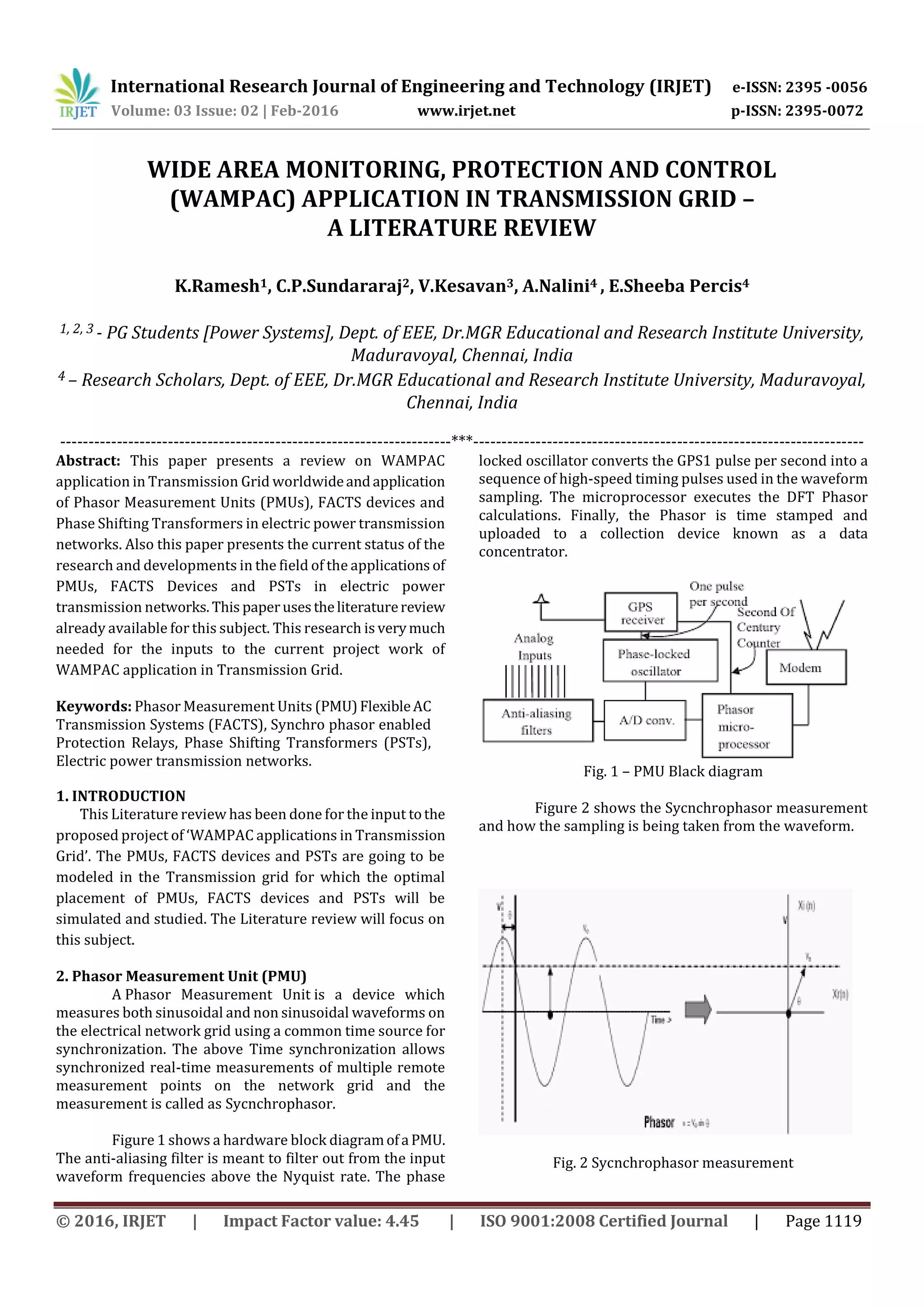 Wide Area Monitoring, Protection and Control (WAMPAC) Application in ...