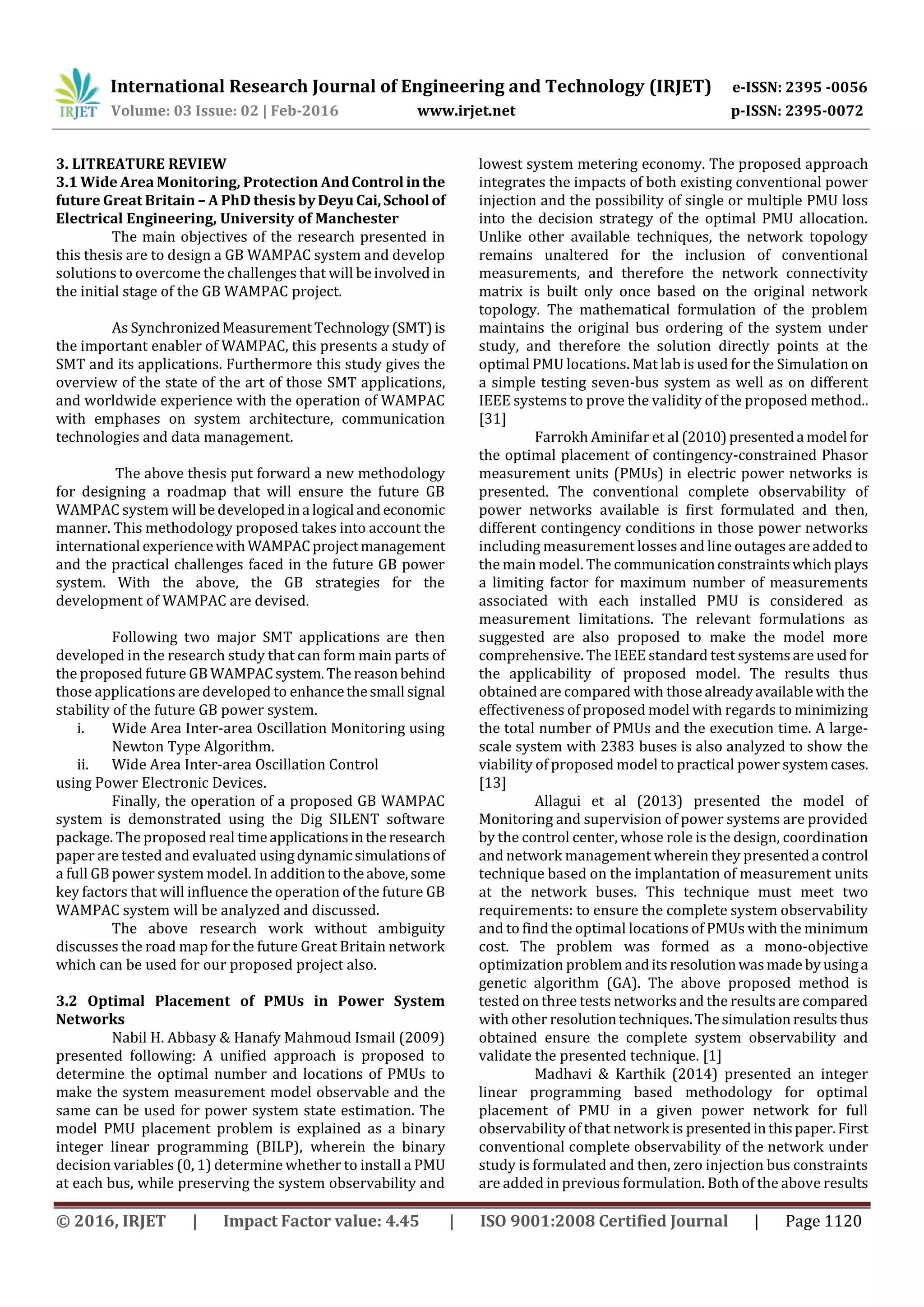 Wide Area Monitoring, Protection and Control (WAMPAC) Application in ...