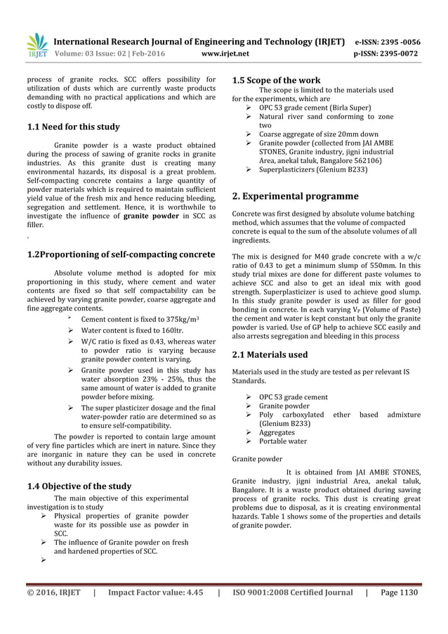Use of Granite Waste as Powder in SCC | PDF