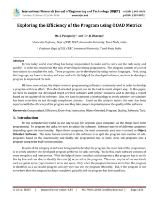 Exploring the Efficiency of the Program using OOAD Metrics | PDF | Programming Languages | Computing