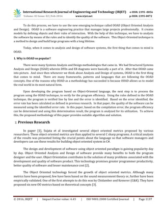 Exploring the Efficiency of the Program using OOAD Metrics | PDF | Programming Languages | Computing