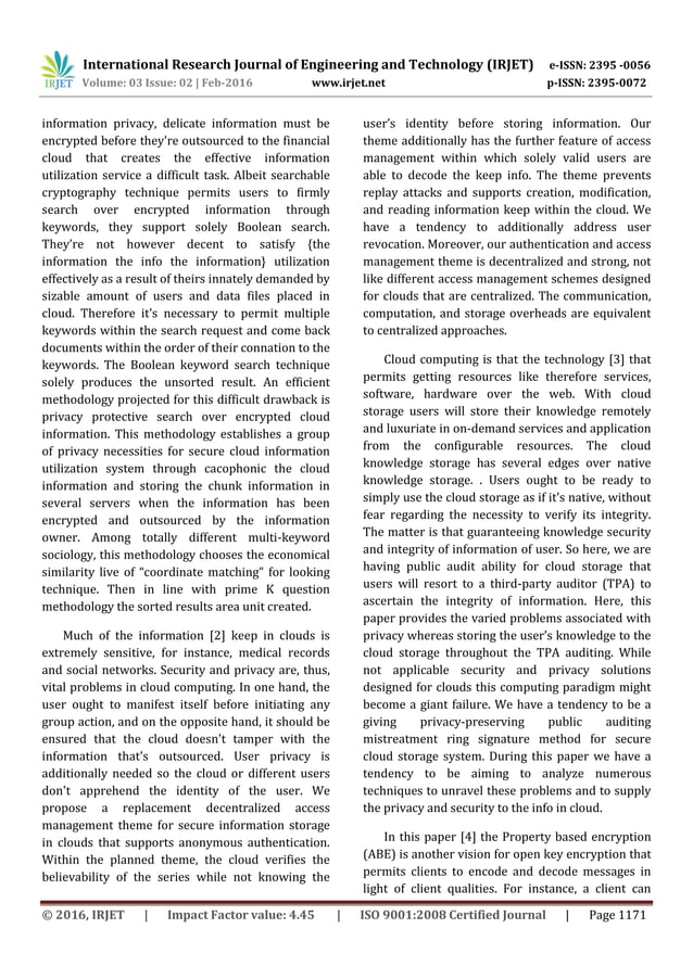 A Survey on Access Control Scheme for Data in Cloud with Anonymous Authentication | PDF