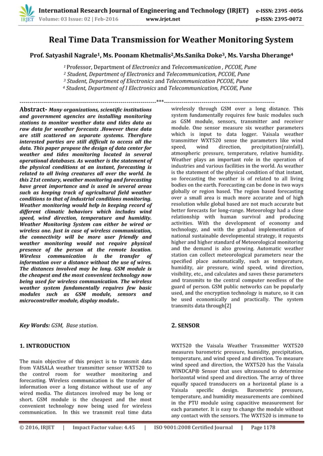 Real Time Data Transmission for Weather Monitoring System | PDF