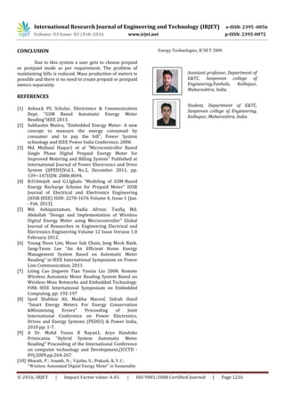 Prepaid and Postpaid Energy Meter for Billing System Using Microcontroller and GSM | PDF