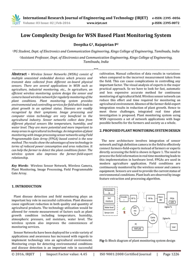 Low Complexity Design for WSN Based Plant Monitoring System | PDF