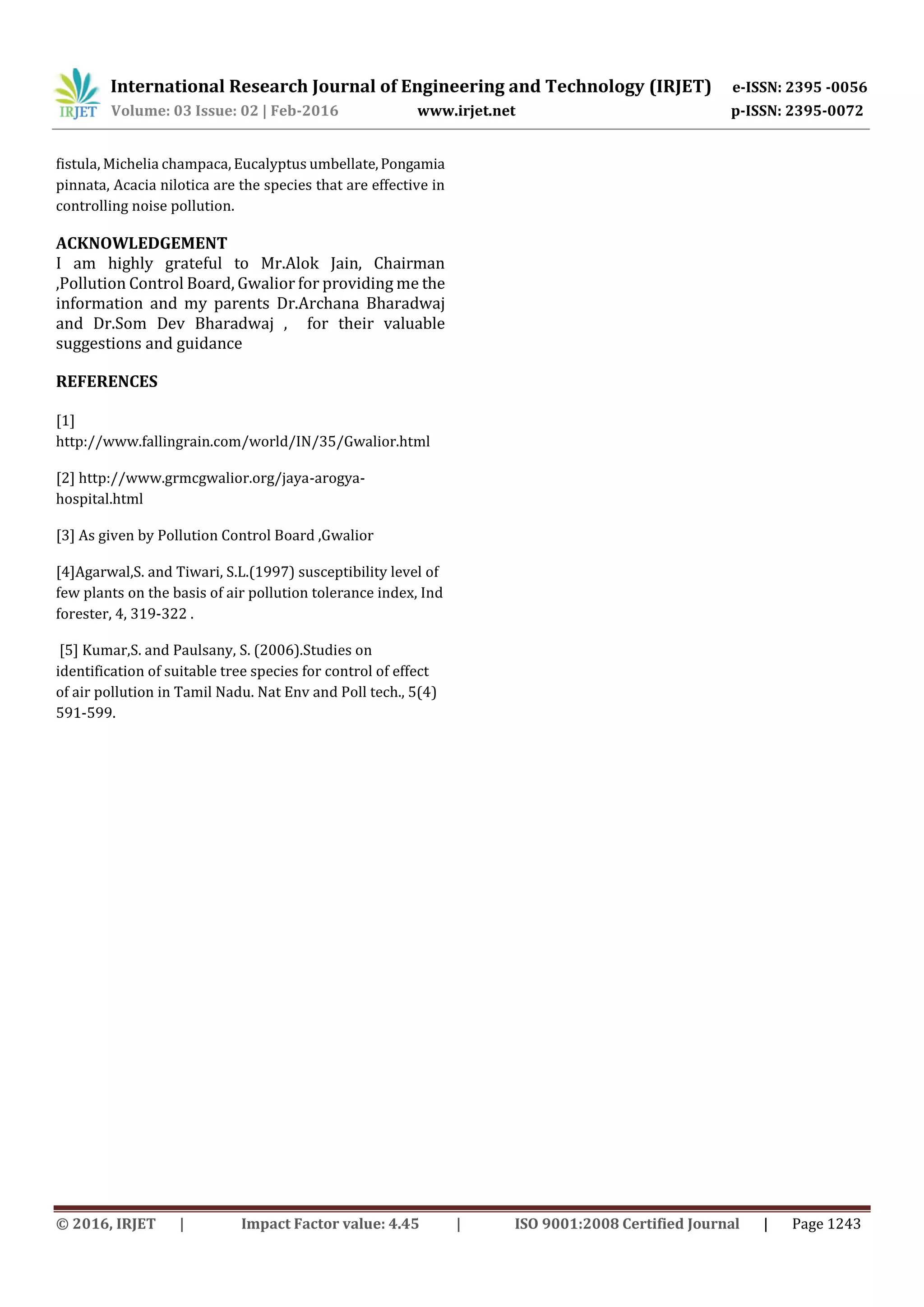 Analysis Of Noise Pollution In Silence Zone Of Gwalior City For The ...