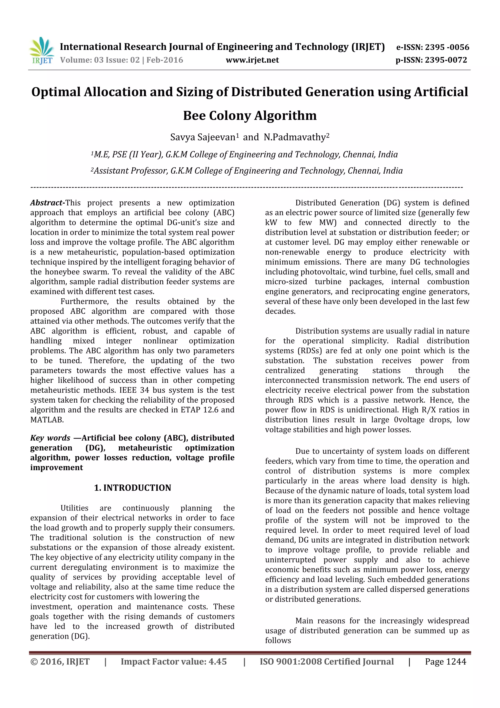 Optimal Allocation And Sizing Of Distributed Generation Using