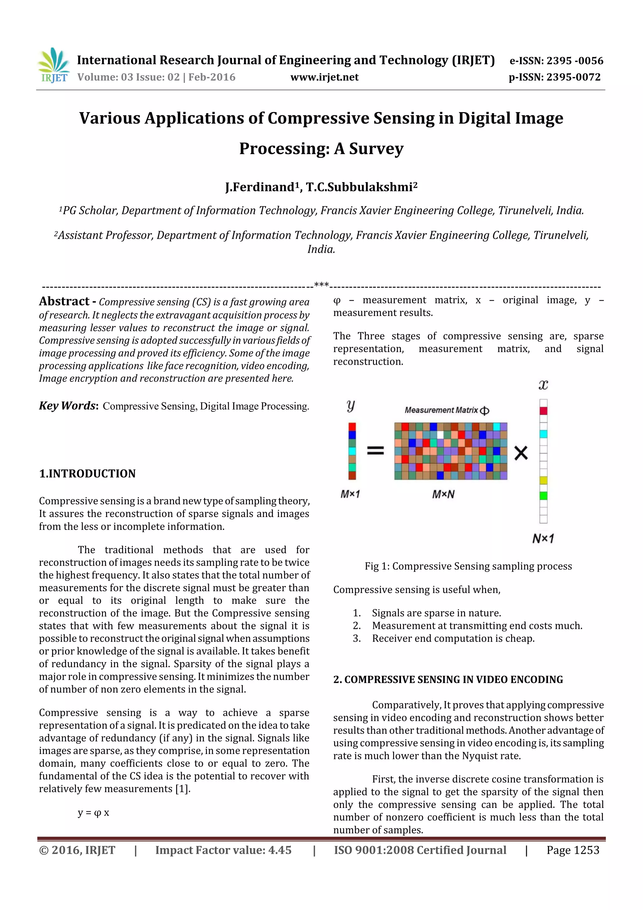 Various Applications of Compressive Sensing in Digital Image Processing ...