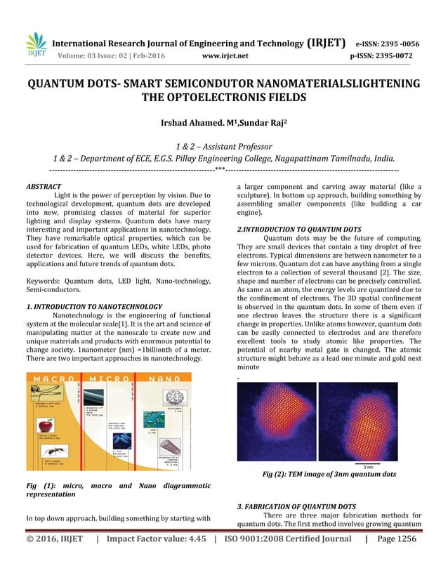 Quantum Dots- Smart Semicondutor Nanomaterialslightening the Optoelectronic Fields | PDF